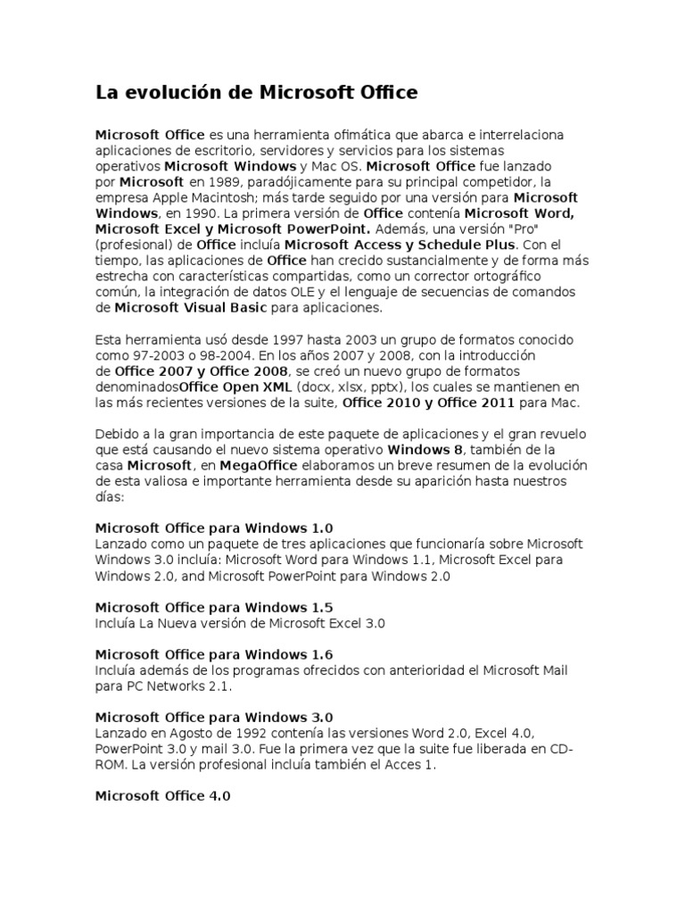 La Evolución de Microsoft Office - EXCEL | PDF | Microsoft Office ...