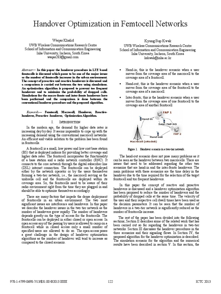 Handover Optimization In Femtocell Networks Download Free Pdf Simulation Electrical