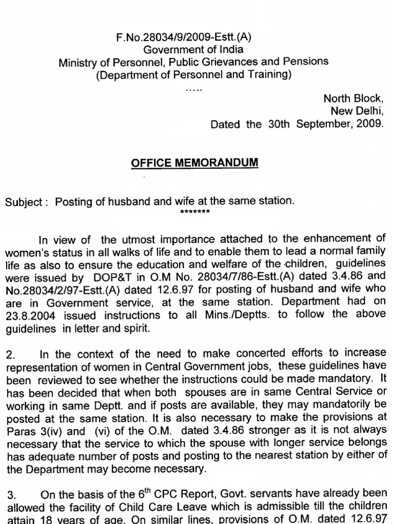 Husband Wife Posting GoI | PDF | Virtue | Public Sphere