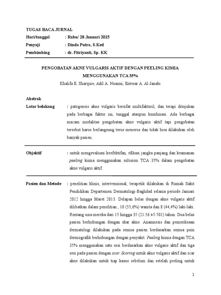 Pengobatan Akne Vulgaris Aktif Dengan Peeling Kimia Menggunakan Tca 35% ...