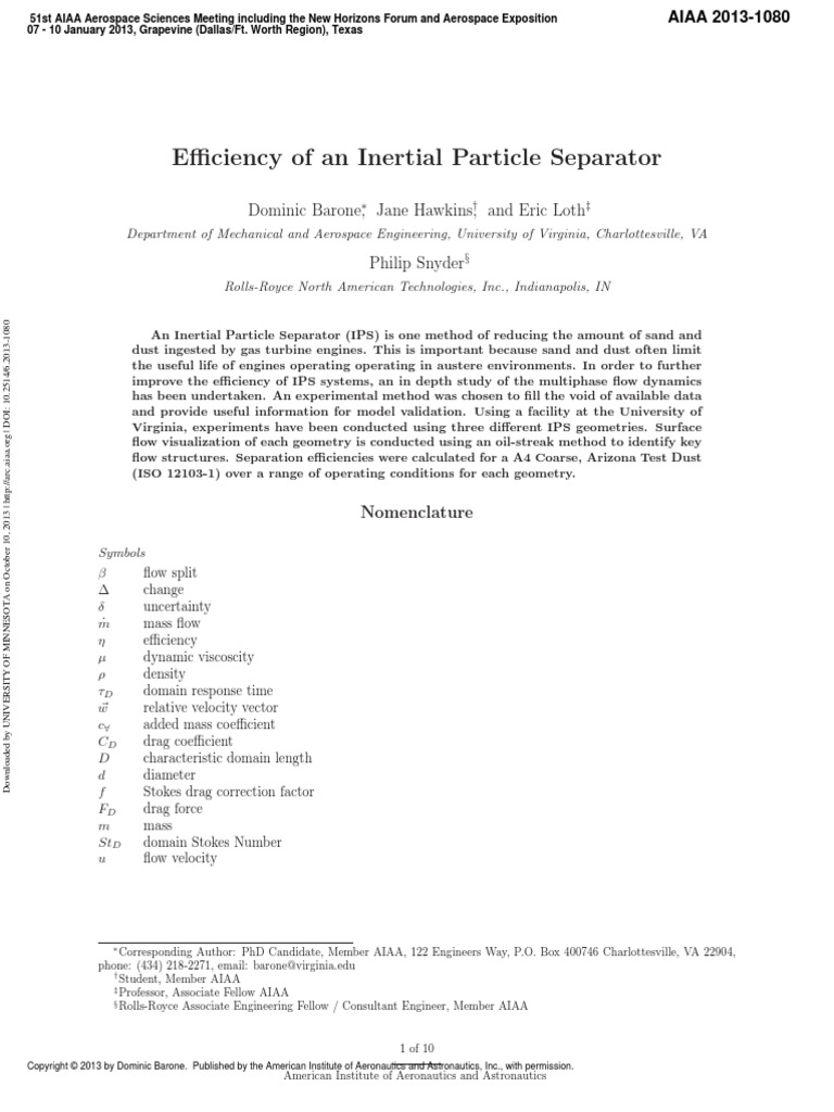 Efficiency of An Inertial Particle Separator | PDF | Mass | Experiment
