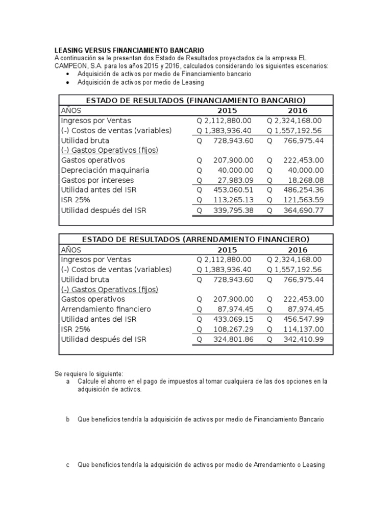 Ejercicio Leasing | PDF