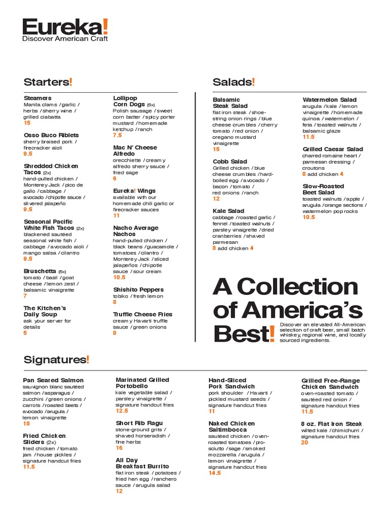 Eureka Menu | PDF | Salad | Hamburgers