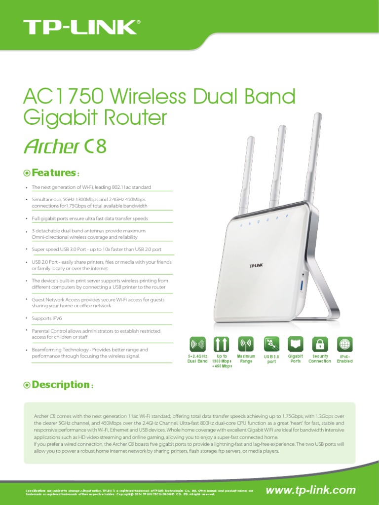 AC1750 Wireless Dual Band Gigabit Router: Features | PDF | Wi Fi | Usb