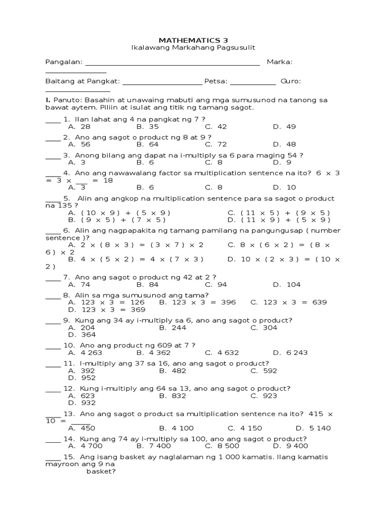 2nd Periodic Test Math 3 | PDF