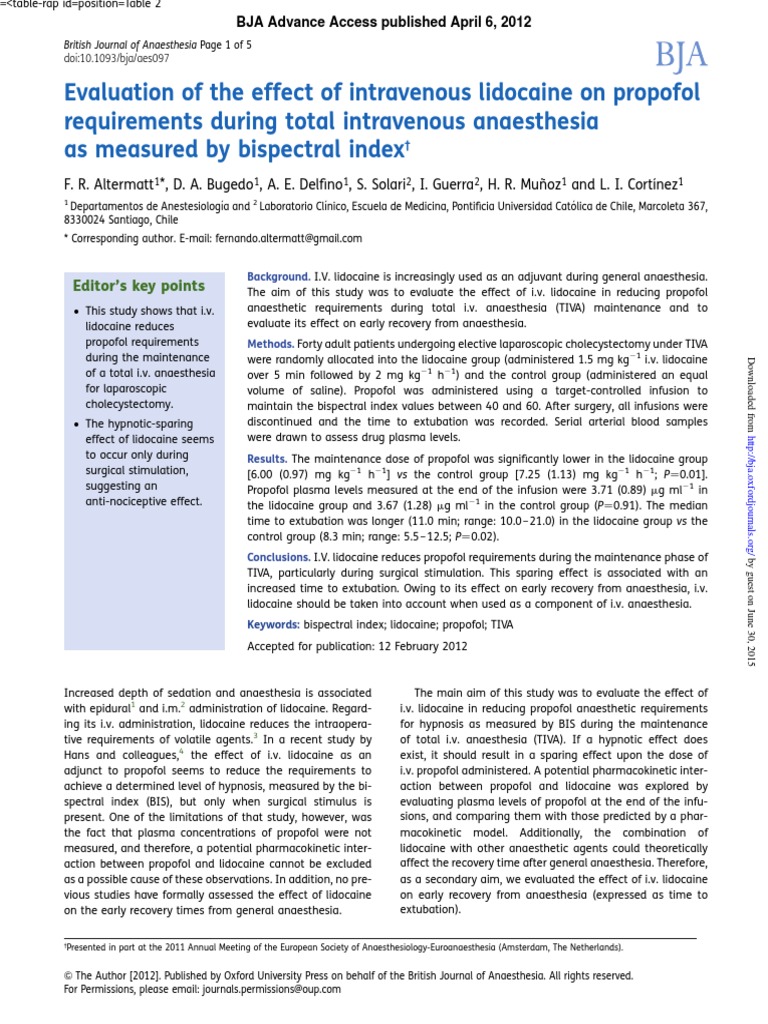 Br. J. Anaesth. 2012 Altermatt Bja_aes097 | Anesthesia | Pharmacokinetics