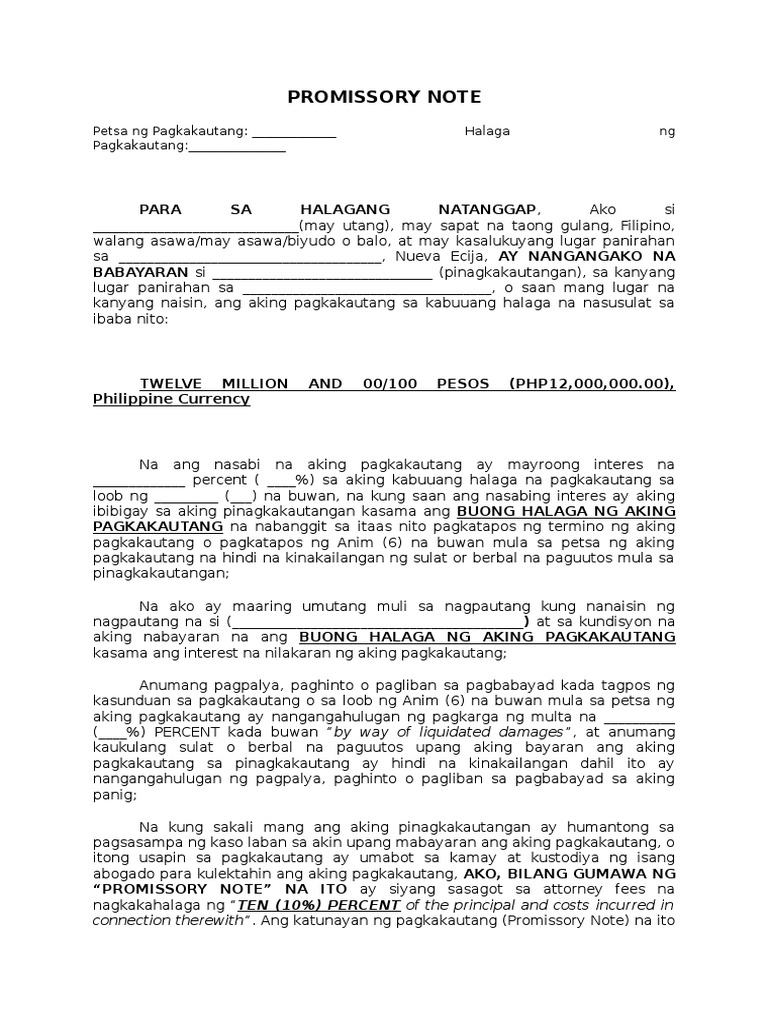 Promissory Note - Tagalog Sample Format | PDF