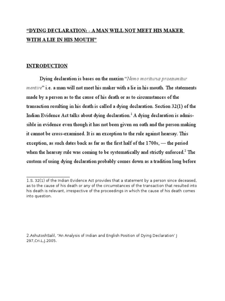 Dying Declaration | PDF | Hearsay | Evidence (Law)