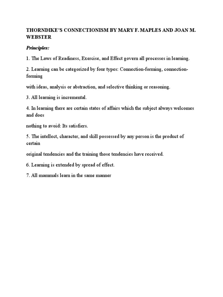 Thorndike's Connectionism Principles Explained | PDF