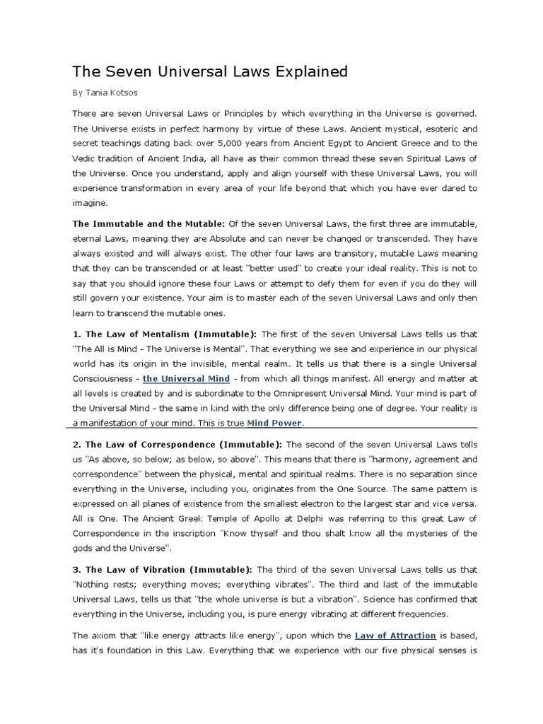 7 Universal Laws Explained | PDF | Mind | Plane (Esotericism)