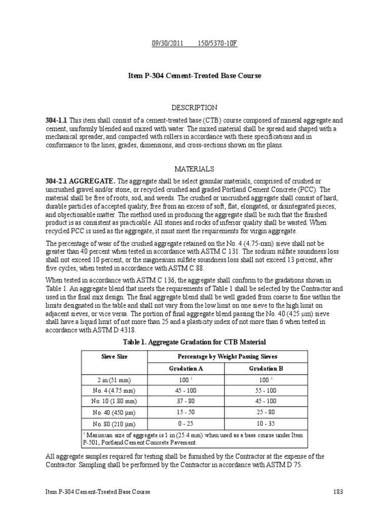 Item P 304 Cement Treated Base Course | PDF | Construction Aggregate ...