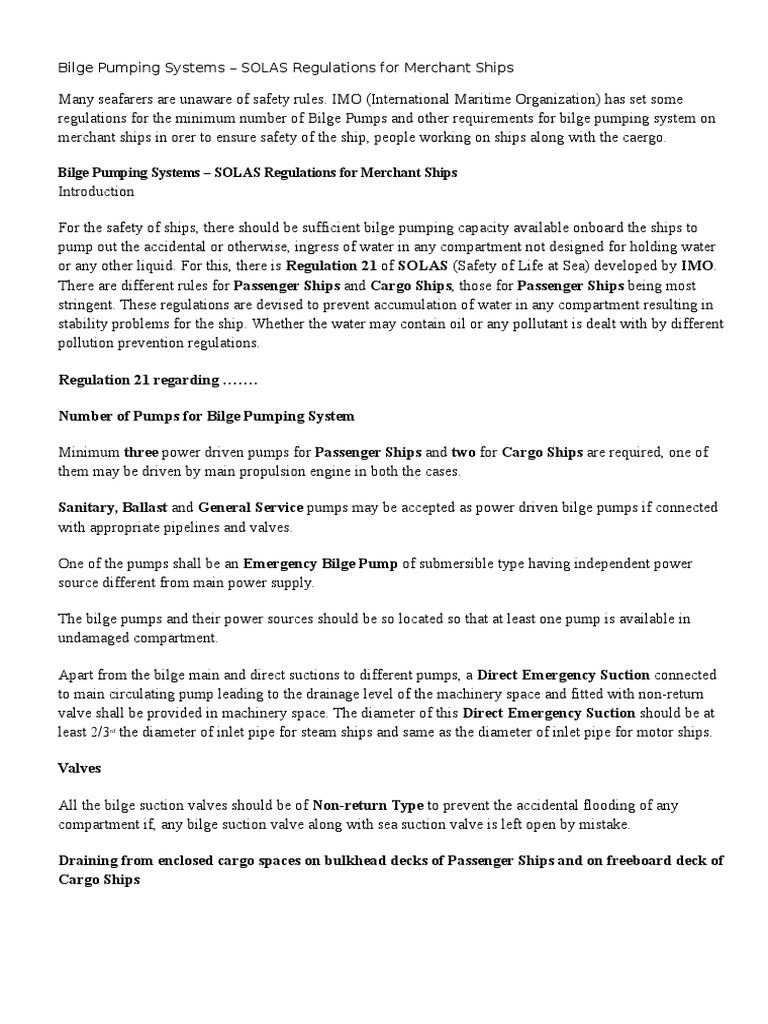 SOLAS Bilge Pumping System Requirements | PDF | Ships | Pump