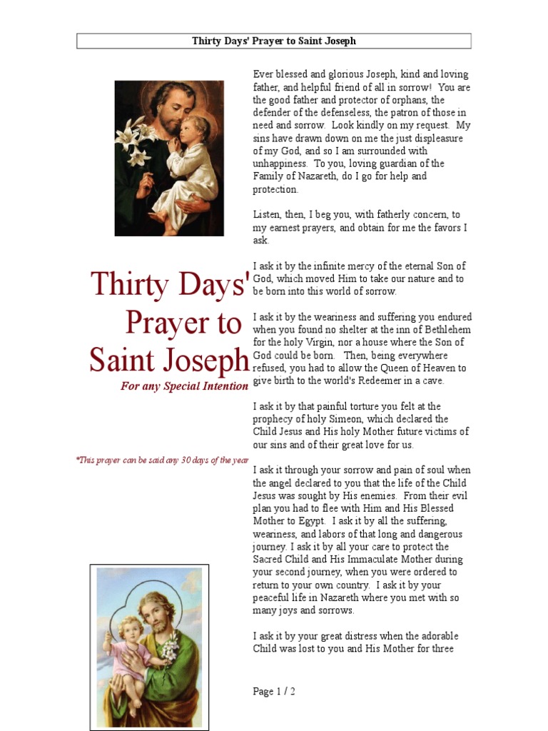Thirty Days' Prayer To St. Joseph | PDF | Saint Joseph | Mary, Mother Of Jesus