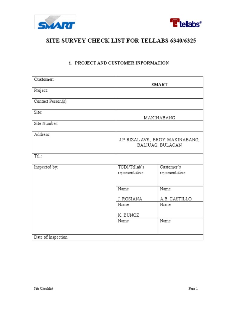 Site Survey Checklist for Tellabs 6340/6325 | PDF | Electrical ...