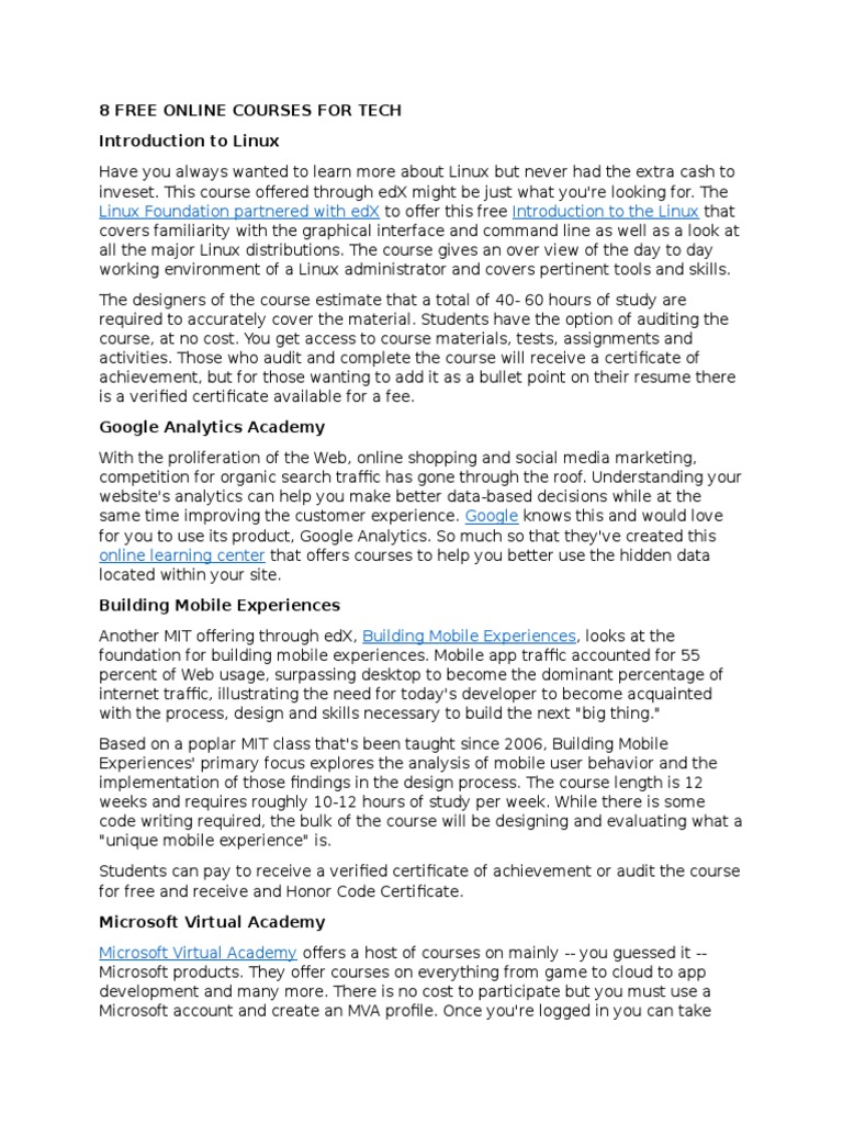 8 Free Online Courses For Tech | PDF | Educational Technology | Analytics