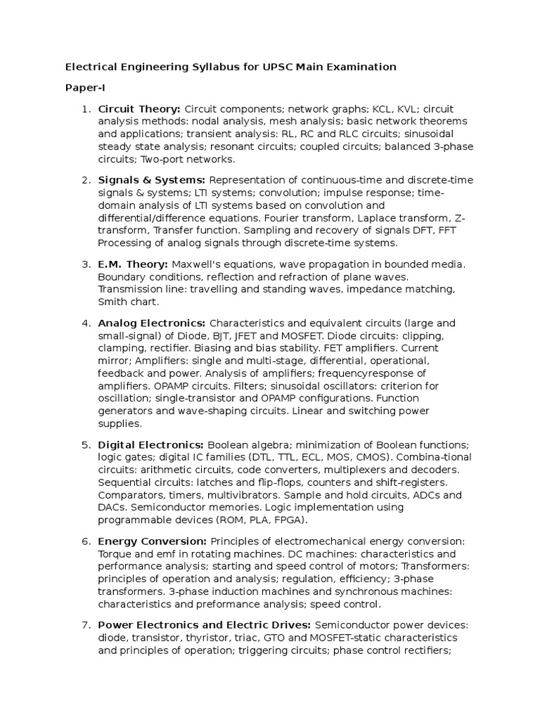Electrical Engineering Syllabus For UPSC Main Examination | PDF ...