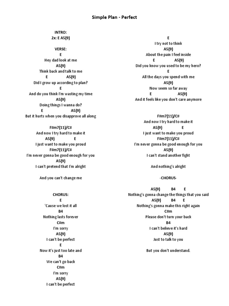 Perfect - Simple Plan - Chords