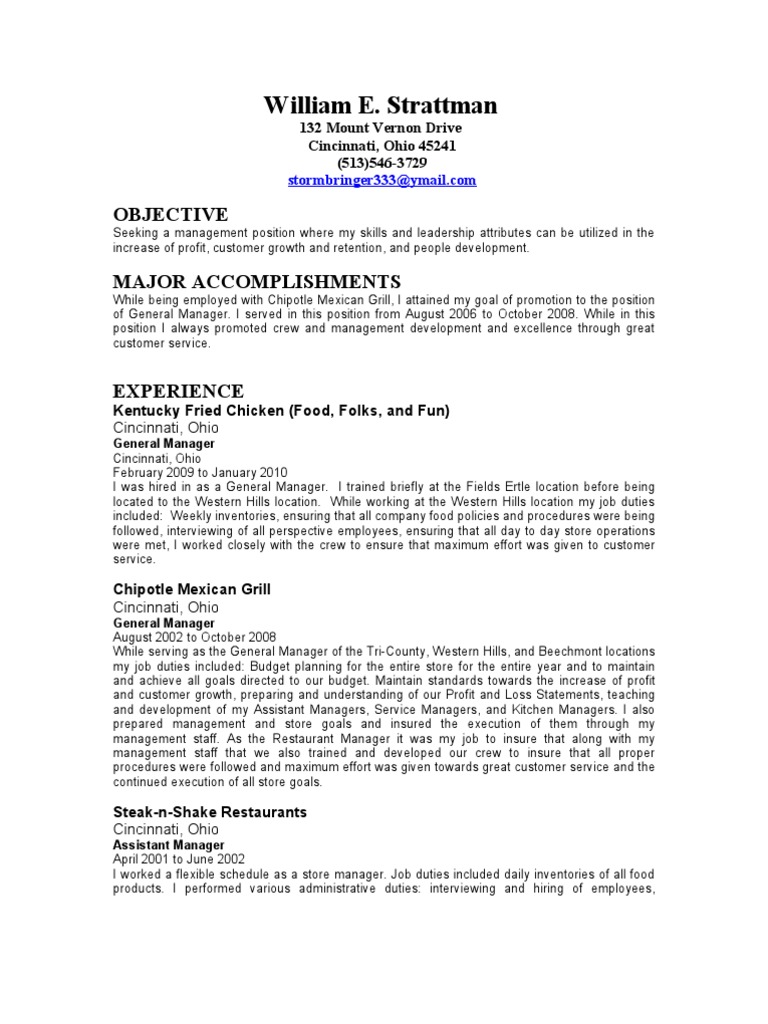 Resume of Stormbringer333 | PDF | Chipotle Mexican Grill | Employee ...