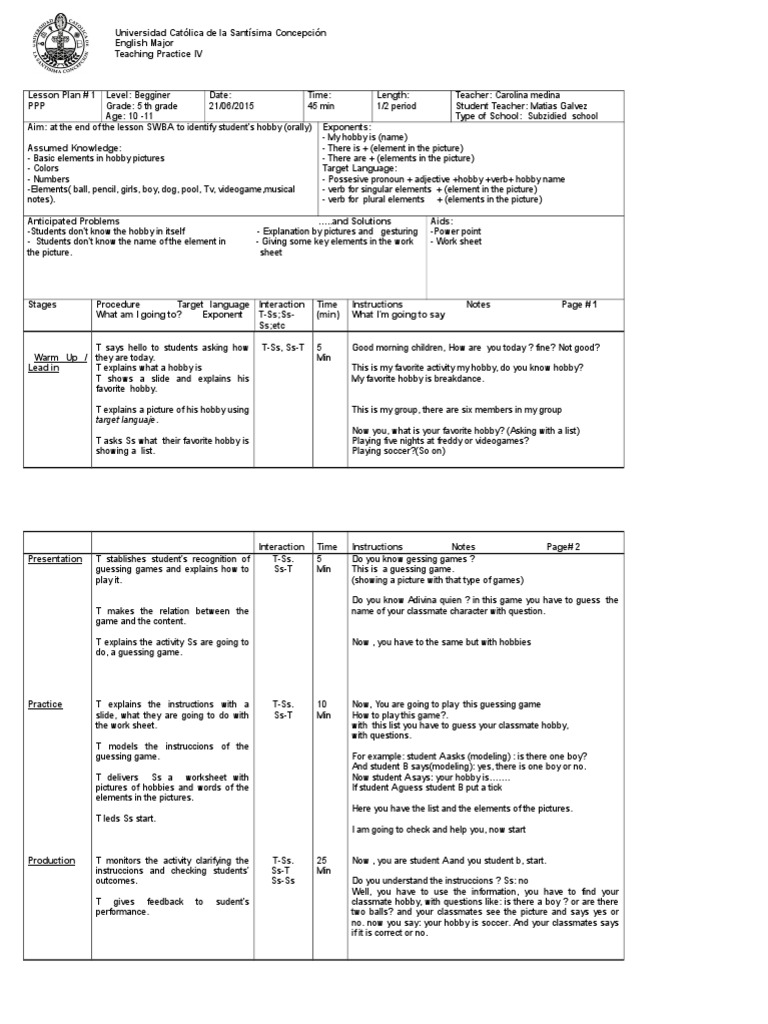 PPP Lesson Plan Hobbies There Is There Are | PDF | Educational ...