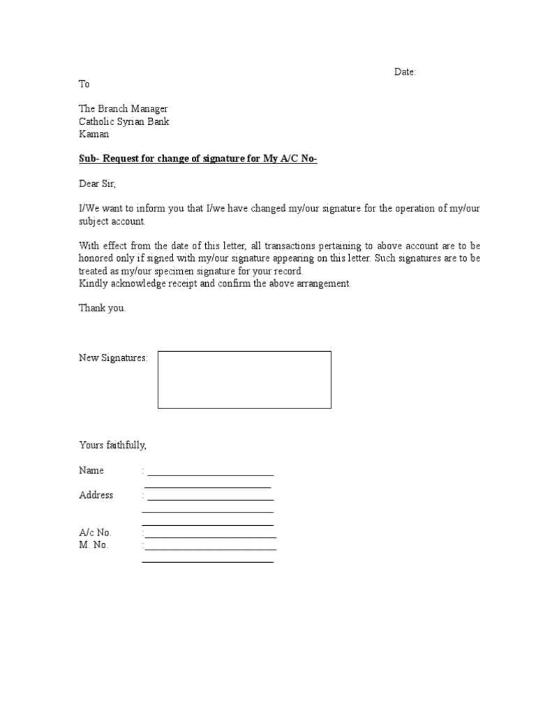 Request to Change Bank Signature | PDF
