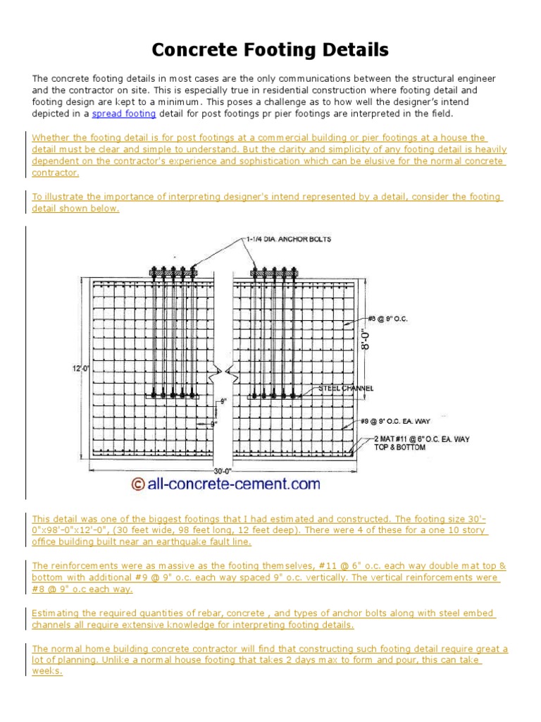 Concrete Footing Details | PDF | Column | Concrete