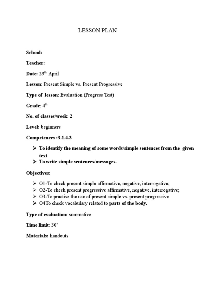 Lesson Plan - Present Simple vs. Present Continuous | PDF