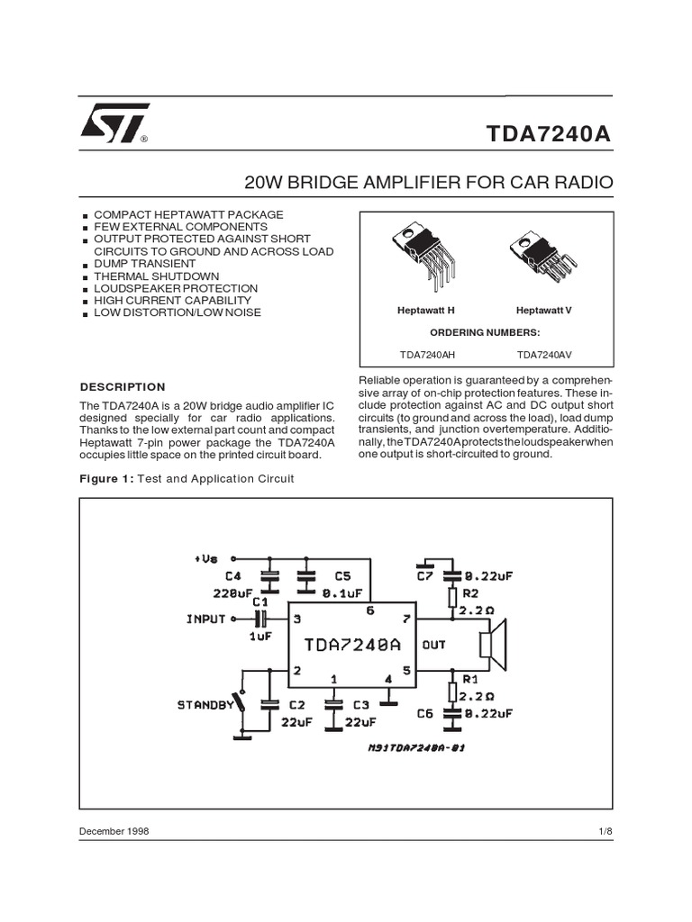 Tda7240 20w Bridge Amplifier For Car Radio | PDF | Amplifier | Computer ...