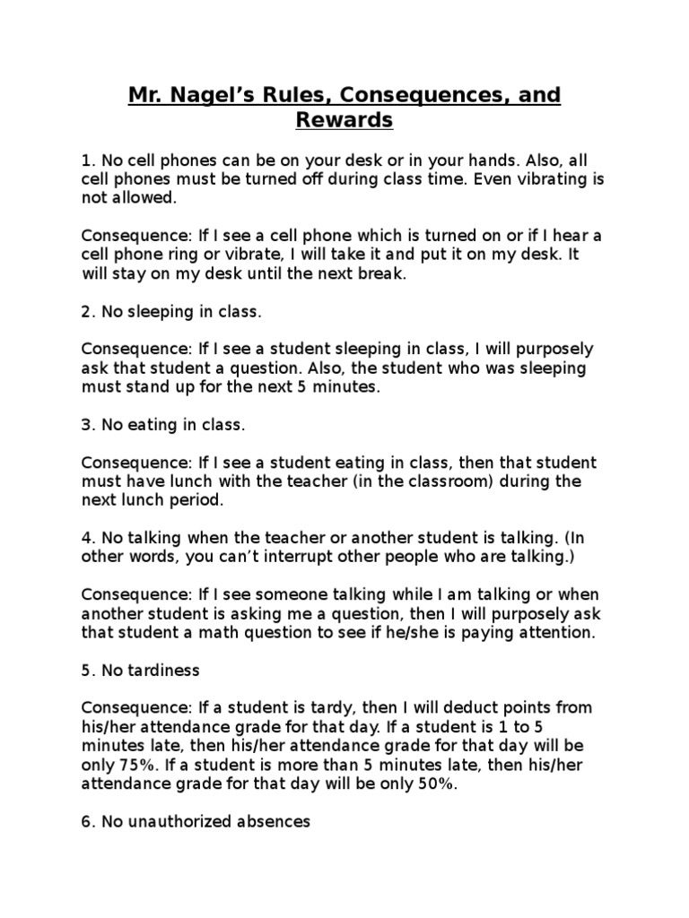 Classroom Rules and Consequences Guide | PDF