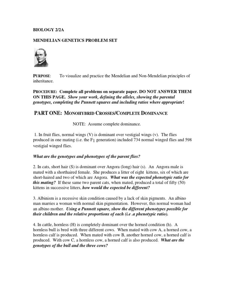 Mendelian Genetics Problem Set Hon Bio | PDF | Dominance (Genetics ...