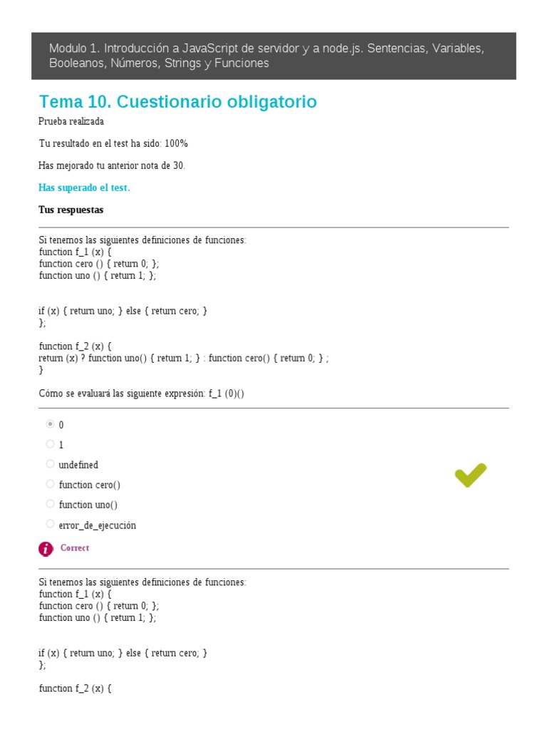Cuestionario JavaScript y Node.js | PDF | Script Java | Programación de computadoras
