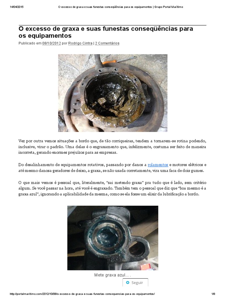 O Excesso de Graxa e Suas Funestas Conseqüências para Os Equipamentos ...