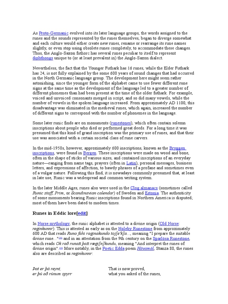 Proto-Germanic: Runes in Eddic Lore | PDF | Runes | Greek Alphabet