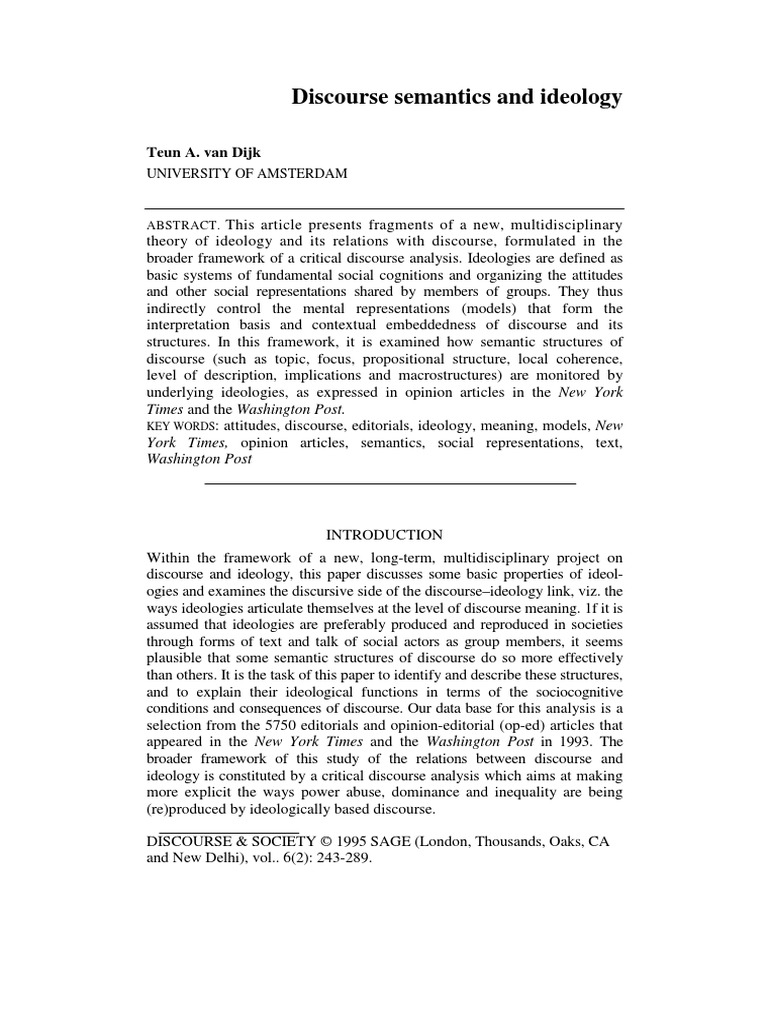 Discourse Semantics and Ideology PDF | PDF