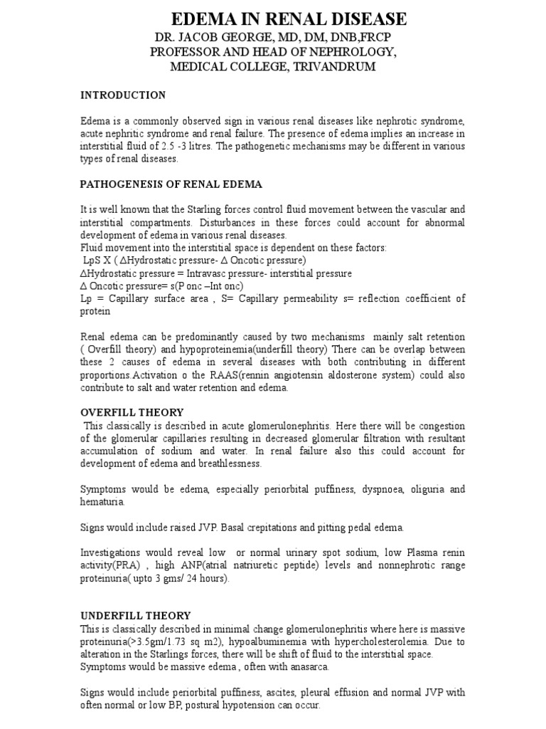 Edema in Renal Disease | PDF | Edema | Kidney