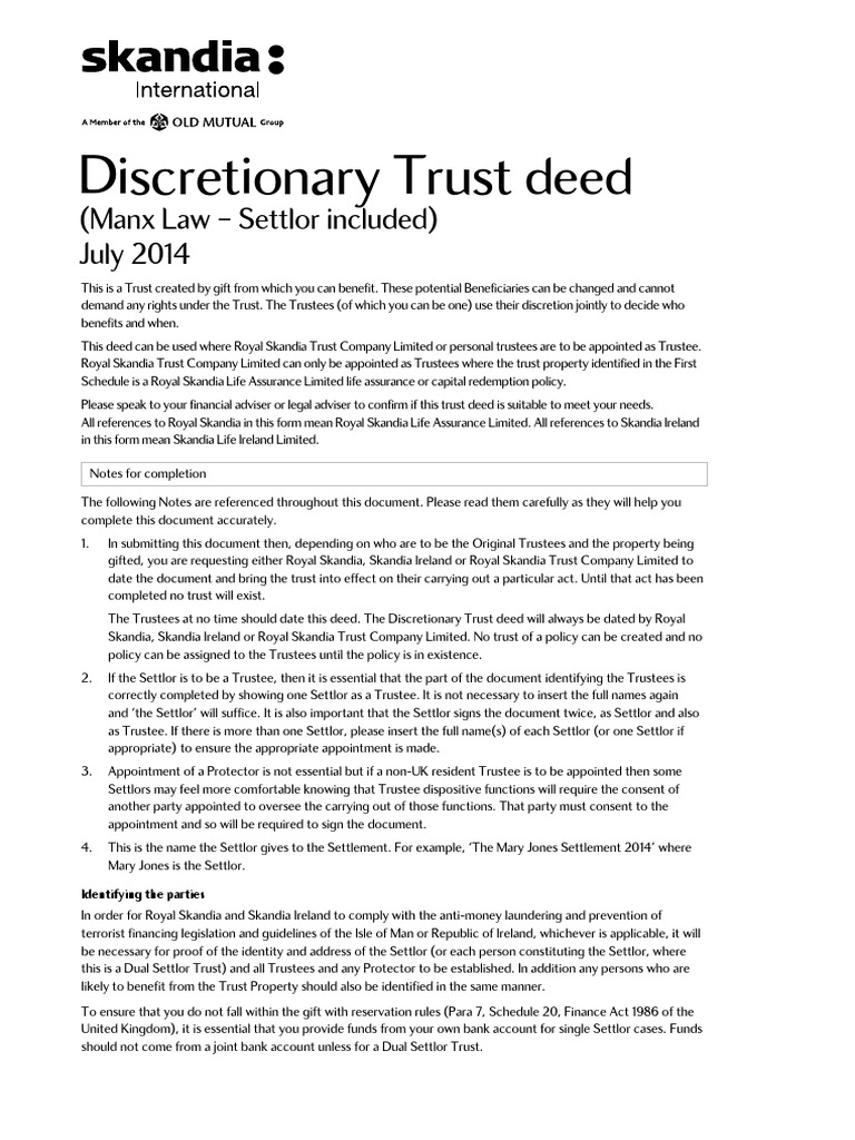 Discretionary Trust Deed Overview | PDF | Trust Law | Trustee
