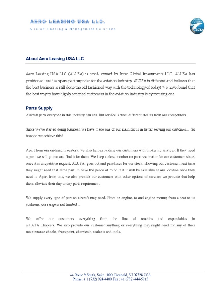 About Aero Leasing USA LLC | PDF | Equity (Finance) | Net Income