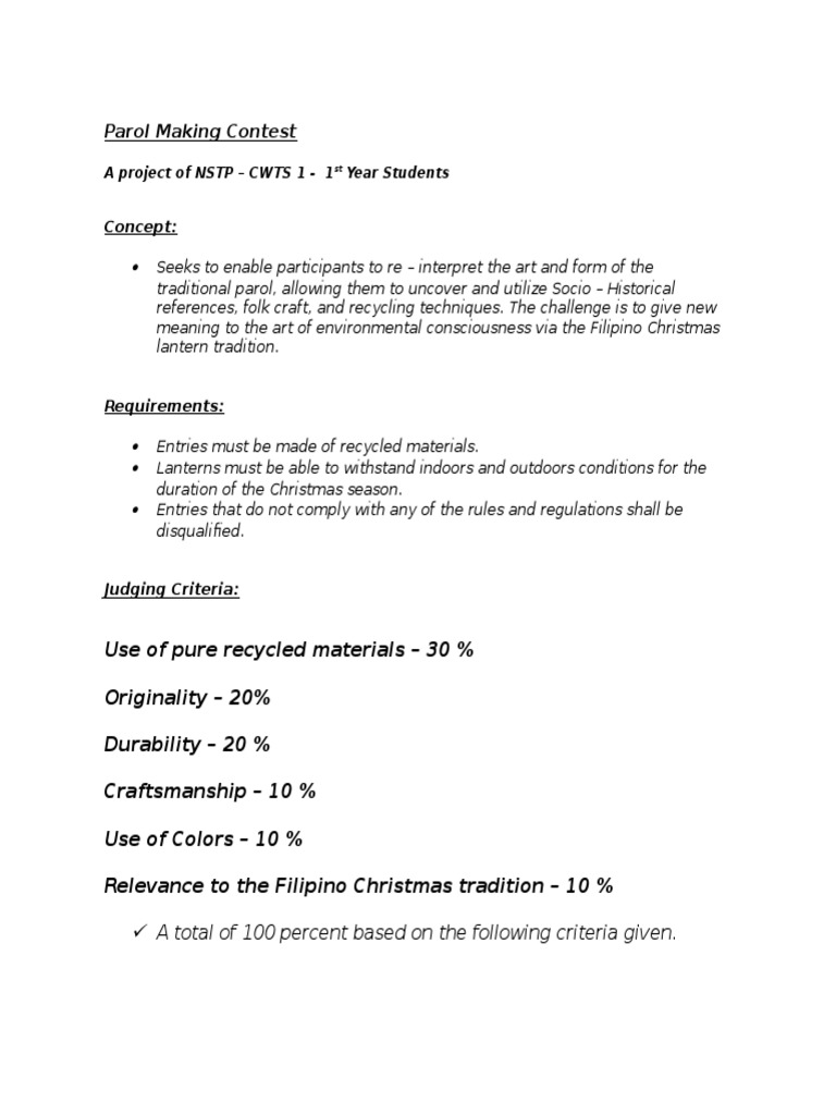 Parol Making Contest | PDF