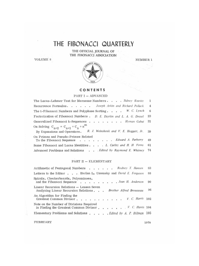 The Fibonacci Quarterly | PDF | Integer | Prime Number