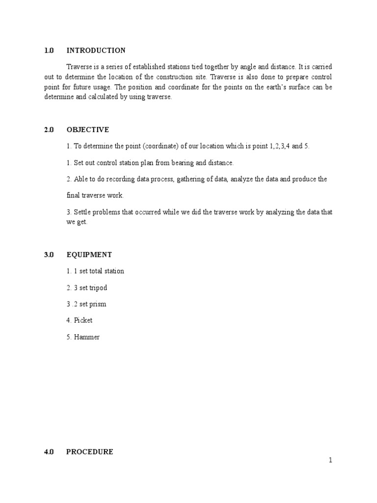 Traverse Report | PDF | Surveying | Geomatics