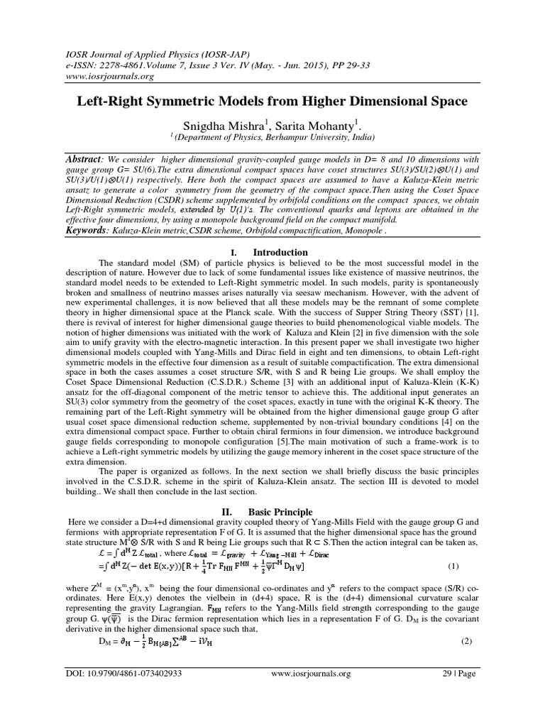 Left-Right Symmetric Models From Higher Dimensional Space | PDF | Gauge ...