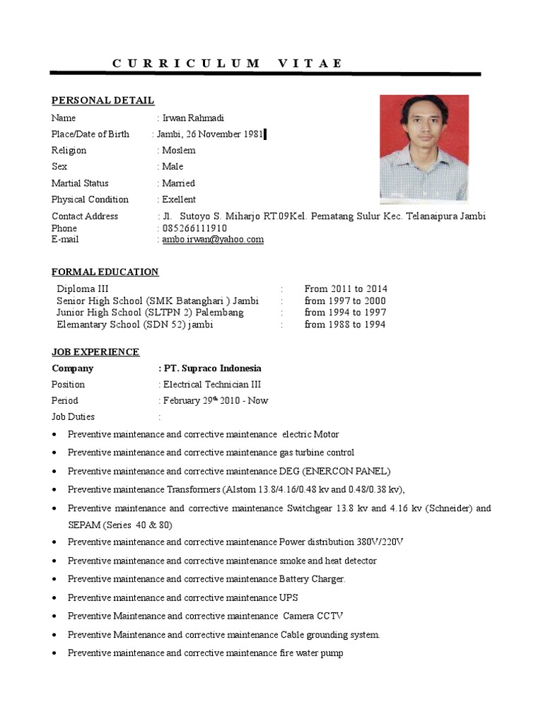 CV Kak Iwan | PDF | Electrical Wiring | Electrician