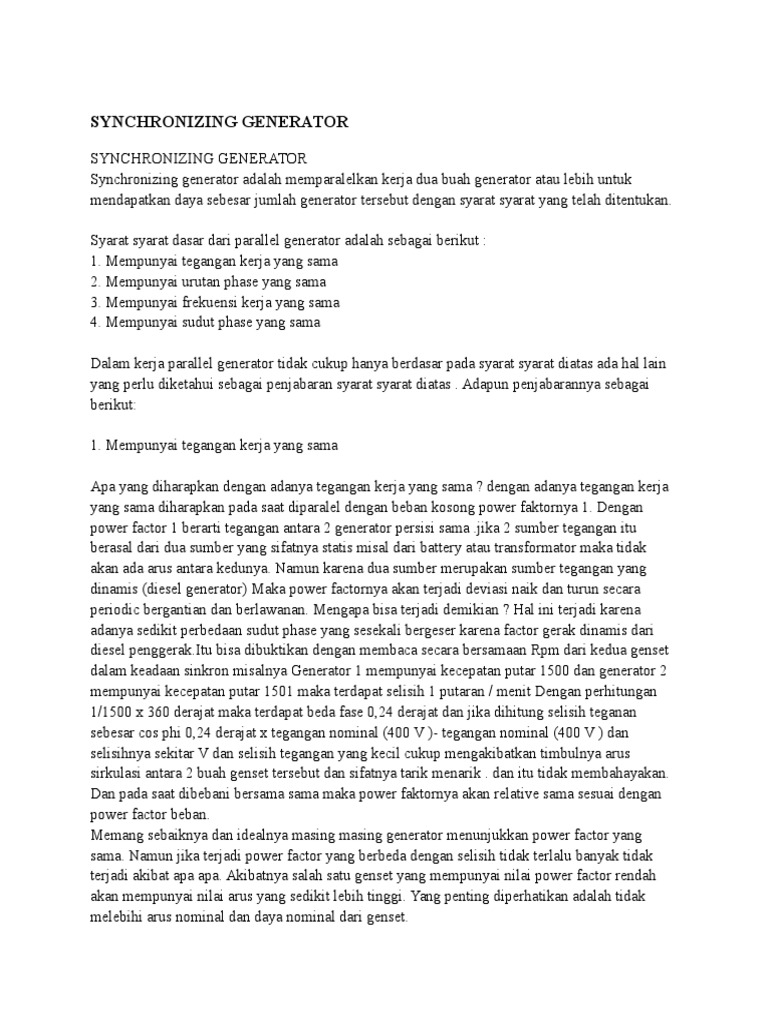 Synchronizing Generator | PDF