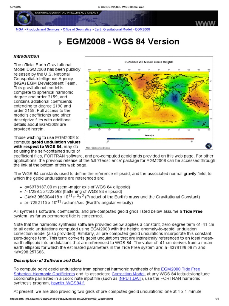 Egm2008 - Wgs 84 | PDF | Geomatics | Geodesy