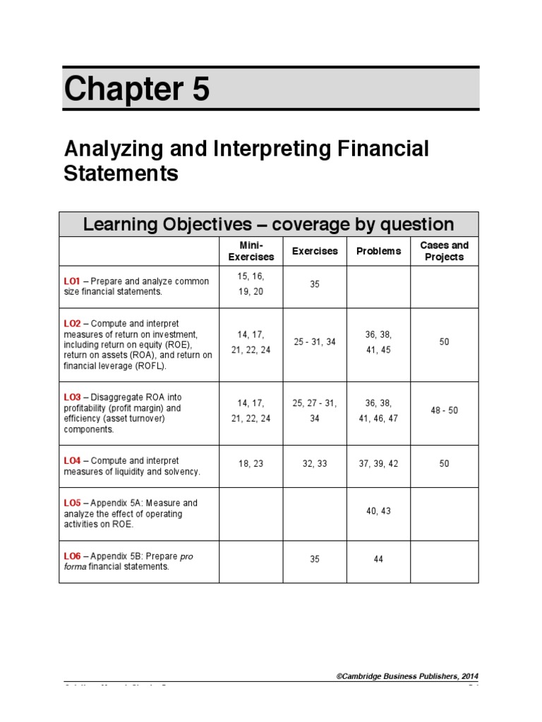 Analyzing and Interpreting Financial Statements: Learning Objectives - Coverage by Question ...