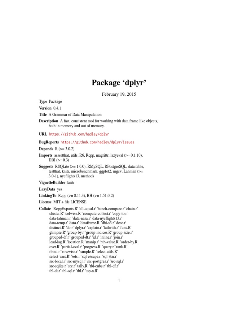 Dplyr Manual | Download Free PDF | Parameter (Computer Programming) | Database Index