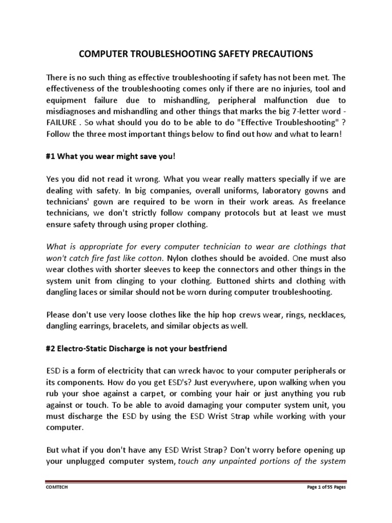 Computer Troubleshooting Safety Precautions: #1 What You Wear Might ...