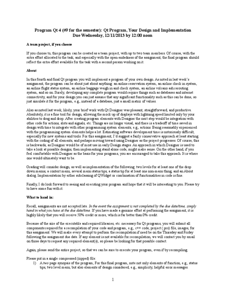 2013 QT Prog4 Student-Design | PDF | Menu | Computer Programming