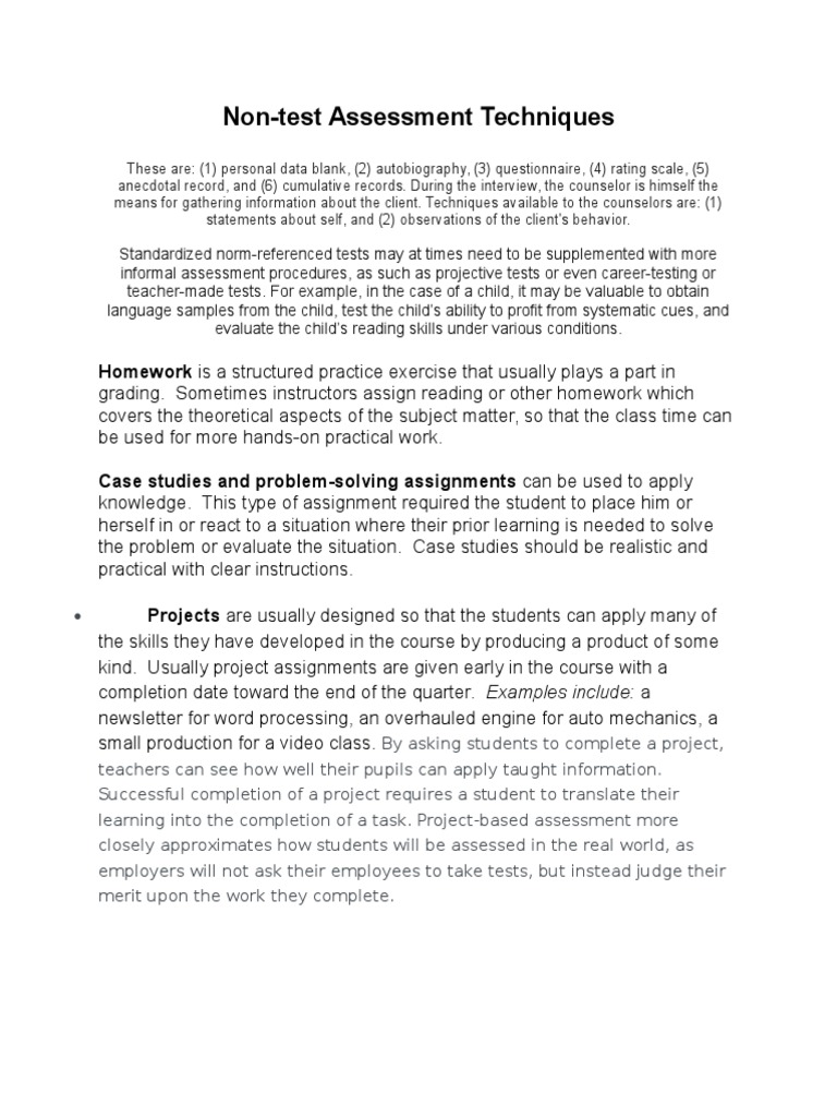 Non-Test Counselling Techniques for Student Assessment | PDF ...