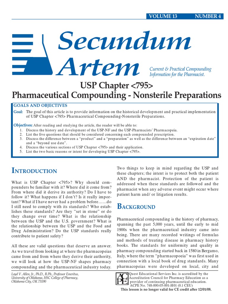USP Chapter 795 Pharmaceutical Compounding Nonsterile Preparations ...