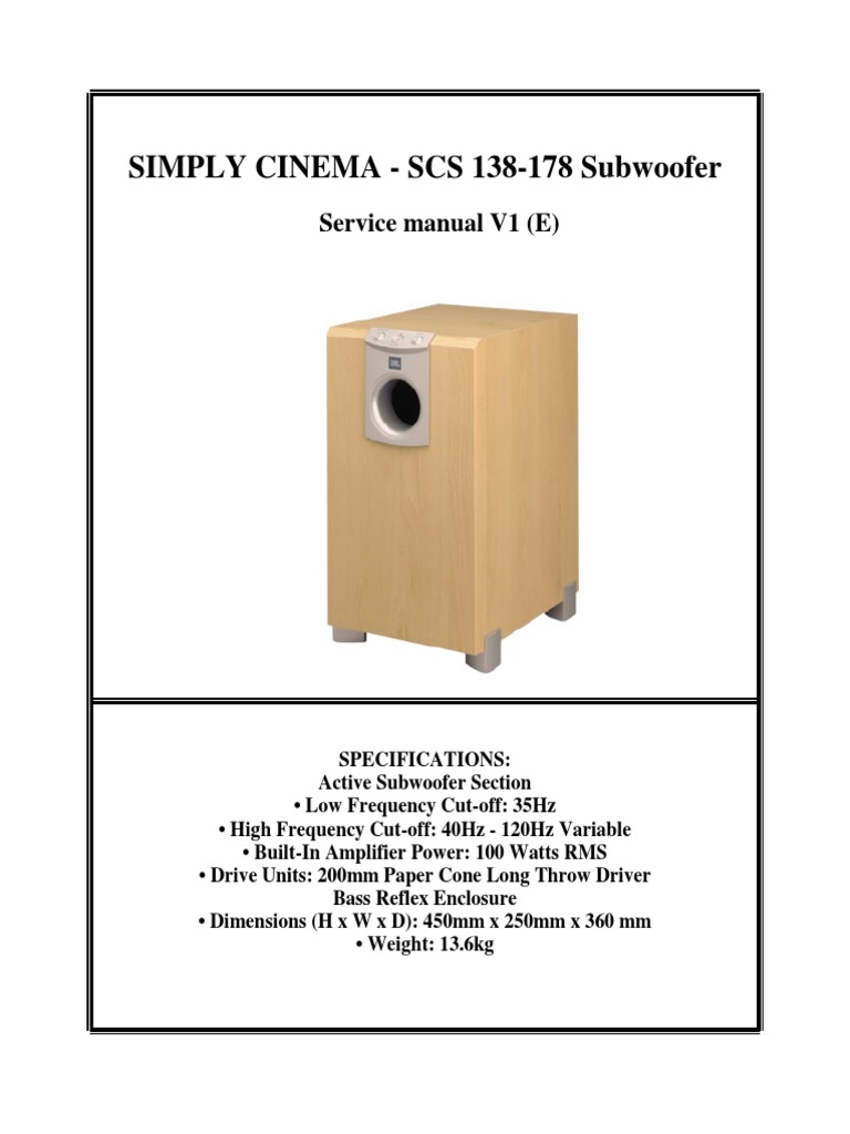 SIMPLY CINEMA - SCS 138-178 Subwoofer: Service Manual V1 (E) | PDF ...